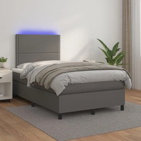 Box spring postel s matrací a LED šedá 120 x 190 cm umělá kůže