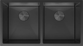 Mexen Binox, 2-komorový nerezový dřez 800 x 450 mm, černá, 6421802000-70