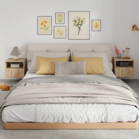 HOMCOM Noční stolek, design bez úchytek, otevřená přihrádka, zásuvka, montáž na zeď, světle hnědá