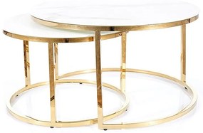 Konferenční stolky 2 ks MUSE zlatý kov/ bílý mramor