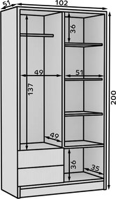 ADRK Furniture Otevírací skříň se zrcadly Norel 100