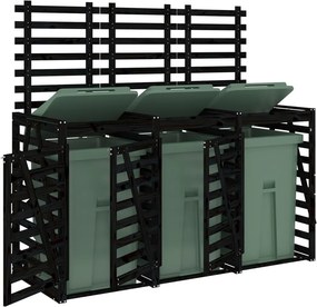 Úložný box na tři popelnice černý masivní borové dřevo 3157695