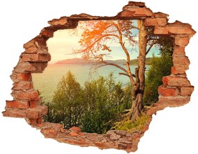 Wallmuralia Díra 3D ve zdi nálepka Skandináie jezero 90x70 cm