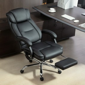 HOMCOM Ergonomická kancelářská židle s masážní funkcí, kancelářská židle s opěrkou nohou, černá umělá kůže