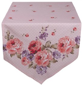 Růžový bavlněný běhoun na stůl s růžemi Dotty Rose – 50x160 cm