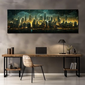 Obraz na plátně - Futuristické město - Abstrakce Rozžhavený horizont FeelHappy.cz Velikost obrazu: 210 x 70 cm