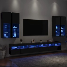 7dílná obývací stěna s LED osvětlením černá - Default Title