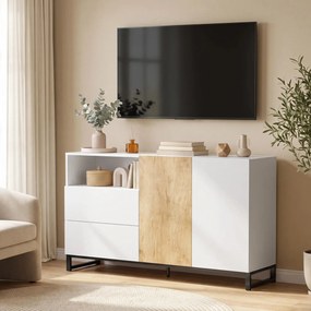 HOMCOM Komoda Moderní úložná skříňka se 2 dveřmi s tichým dovíráním a 2 zásuvkami 140x40x85 cm, bílá