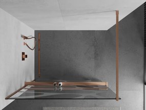 Mexen Kioto+, sprchová zástěna Walk-In s poličkou a věšákem 70 x 200 cm, 8mm čiré sklo bílý vzor, ​​měděný matný profil, 800-070-121-65-97
