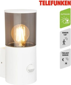 TF 322306TF TELEFUNKEN venkovní nástěnné svítidlo, pohybové čidlo, ochrana proti stříkající vodě, kouřové sklo, bílé - BRILONER