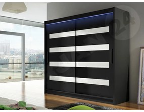 Skříň s posuvnými dveřmi London XI, Barva: černá / černá lacobel + bílý lacobel, Osvětlení: osvětlení LED RGB - barevné