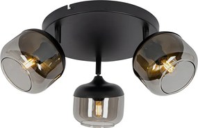 Designové bodové svítidlo černé se zlatem a kouřovým sklem 3-světlo kulaté - Kyan