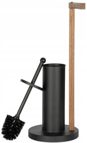 Erga Aurora Small Black, toaletní WC kartáč s dřevěným držákem na WC papír na postavení 19x19x56 cm, hnědá-černá, ERG-SEP-1340STLAZSBLA