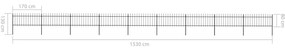vidaXL Marketos Zahradní plot s kopím nahoře ocelový 1603,5 x 80 cm černý