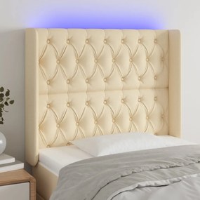 Čelo postele s LED krémové 93 x 16 x 118/128 cm textil