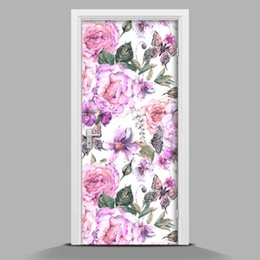 Wallmuralia Samolepící tapeta na dveře Květiny a motýli 75x205