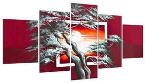 Moderní obraz stromu a východu slunce (150x80 cm)