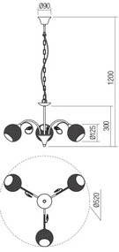Redo 02-972 - Lustr na řetězu ASPERA 3xE14/28W/230V pr. 52 cm černá