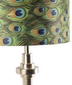 Art Deco stolní lampa zlatý sametový odstín páv design 40 cm - Diverso