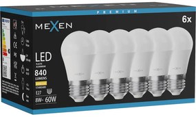 Mexen Nova 6x LED žárovka E27, G45, 8W, Teplá - 3000K, 840 lm - L101-E27-0830-01x06