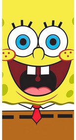 Carbotex Dětská plážová osuška SPONGEBOB FACE, žlutá, froté, 70x140cm