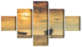 Vícedílný obraz Lodě Na Pláži Při Západu Slunce Nedostatek Nedostatek Plátno Canvas 200x120