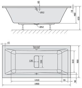 Polysan MARLENE SLIM obdélníková vana 190x90x48cm, bílá, 71607S