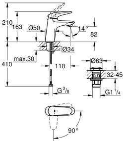 Grohe Wave Umyvadlová páková baterie stojánková s výpustí chrom 23748001