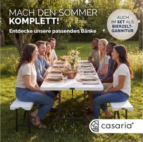 Casaria Skládací plastový stůl bílý 183×76 cm s rukojetí