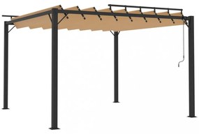 Pergola s lamelovou střechou 3 x 3 m hliník / látka Dekorhome Šedohnědá taupe