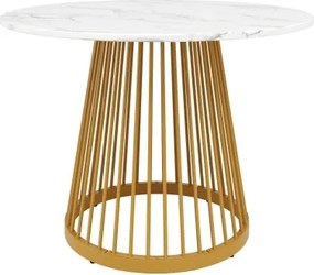 Aosom Kulatý jídelní stůl pro 4 osoby, kuchyňský stůl s MDF deskou a kovovými nohami, 80 x 76 cm, bílá+zlatá