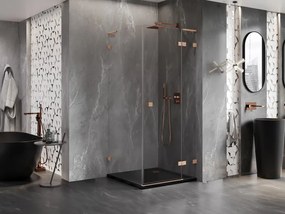 Mexen Lunar, L výklopný sprchový kout pravý 70 x 70 cm, 8mm čiré sklo, profil měděná matná, 834L-070-070-65-00-P