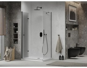 Mexen Lima, sprchový kout se skládacími dveřmi 100 (dveře) x 110 (stěna) cm, 6mm čiré sklo, černý profil + slim sprchová vanička bílá s černým sifonem, 856-100-110-70-00-4010B
