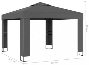 Zahradní altán s dvojitou střechou 3 x 3 m Dekorhome Antracit