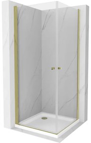 Mexen Pretoria Duo sprchový kout s otočnými dveřmi 90 x 90 cm, Průhledné, Zlatá + sprchová vanička Flat - 852-090-090-50-02-4010