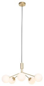 Moderní závěsná lampa zlatá s opálovým sklem 5-světel - Coby