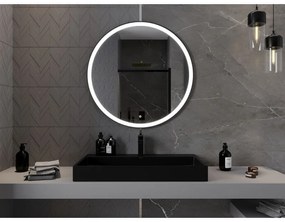 Mexen Esso, kulaté LED podsvícené koupelnové zrcadlo 90 cm, 6000K, topná podložka proti zamlžování, černý rám, 9825-090-090-611-70