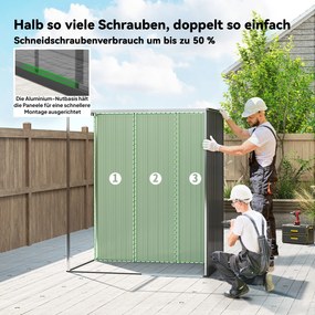 Outsunny kovová zahradní kůlna 1,37 m² — 159 x 106 x 181 cm, posuvné dveře, větrání, šikmá střecha, 2 páry rukavic, snadná montáž — tmavě šedá