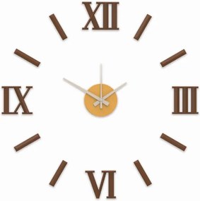 Luxusní hnědé nalepovací hodiny MPM E01.3772.50 - průměr 60cm se žlutým středem a římskými číslicemi