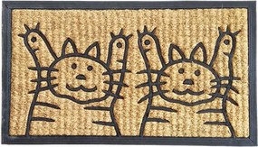Kokosová rohožka 2 kočky, 70 × 40 cm – přírodní, ke dveřím do bytu i domu, s motivem koček