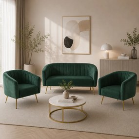 Designový 2-sed, tmavě zelená Velvet látka/gold chrom-zlatý, BAGY