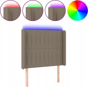 vidaXL Opěrka hlavy k posteli s Led, taupe, 83x16x118/128 cm, látka
