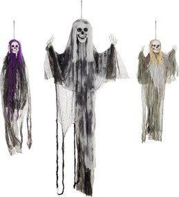 HOMCOM Visící kostlivci-duchové, sada 3 ks, Halloween dekorace, nastavitelná paže, 90/110/200 cm