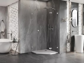 Mexen Lunar, výklopný pětiúhelníkový sprchový kout pravý 90 x 90 cm, 8mm čiré sklo, chromový profil, 831-090P-090L-01-00-P