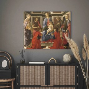 Reprodukce obrazu Madona s dítětem na trůně s Marií Magdalenou, svatými Janem Křtitelem, Kosmou, Damiánem, Františkem z Assisi a Kateřinou Alexandrijskou