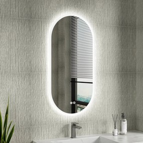 Erga Demi, oválné LED zrcadlo 50x100cm, 3 barvy světla, přední osvětlení, topná podložka proti zapaření, ERG-V01-DEMI-5010-CL