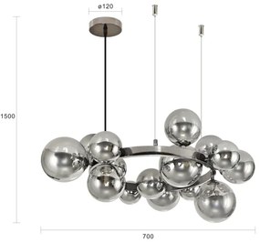 Brilagi - LED Lustr na lanku MILLA 15xG9/3W/230V černý chrom/kouřová