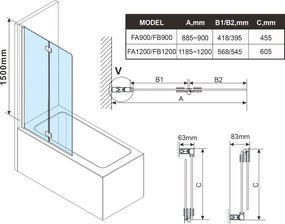 Polysan Polysan, ROTA vanová zástěna skládací 900mm, čiré sklo, FA900