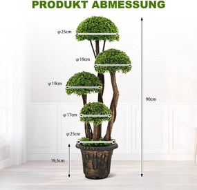 Costway Artificial Topiary Tree z cedrového dřeva dekorativní umělý strom 90 cm
