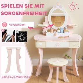 AIYAPLAY Dětský toaletní stolek, židle, zásuvka, odnímatelné zrcadlo, dětský psací stůl se 7 doplňky, provedení 2 v 1, MDF, růžová barva